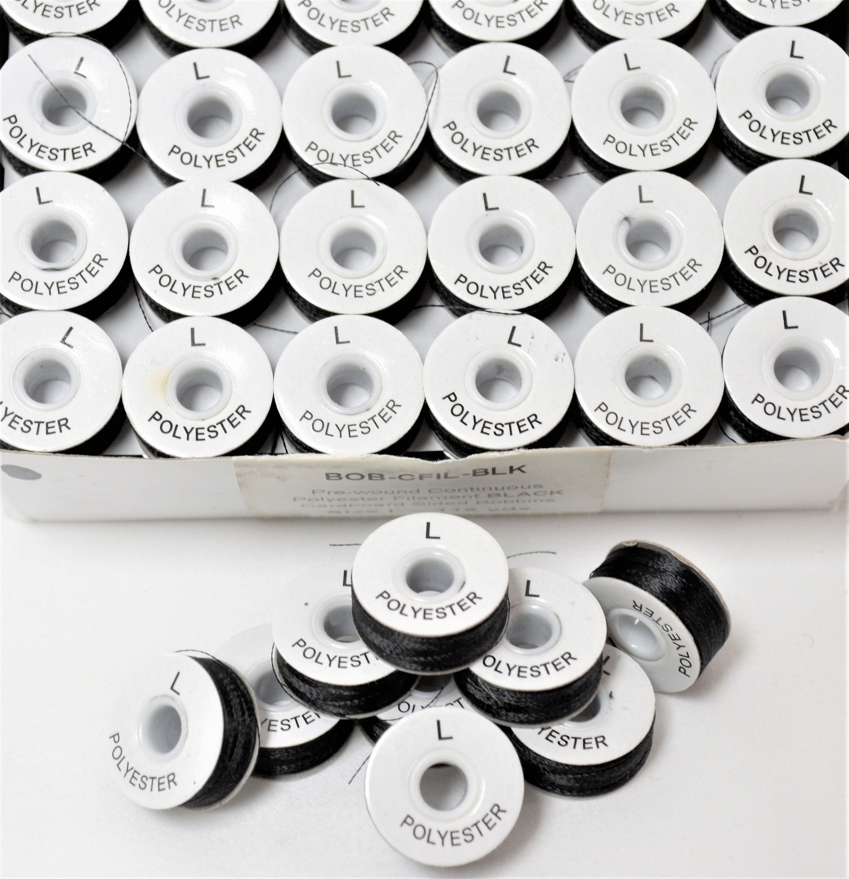 PinPoint International: Style L-EC Black Polyester Cardboard Sided Bobbins